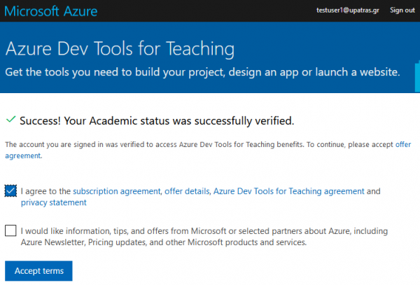 Σύνδεση στην υπηρεσία Microsoft Azure Dev Tools for Teaching | Upnet ...