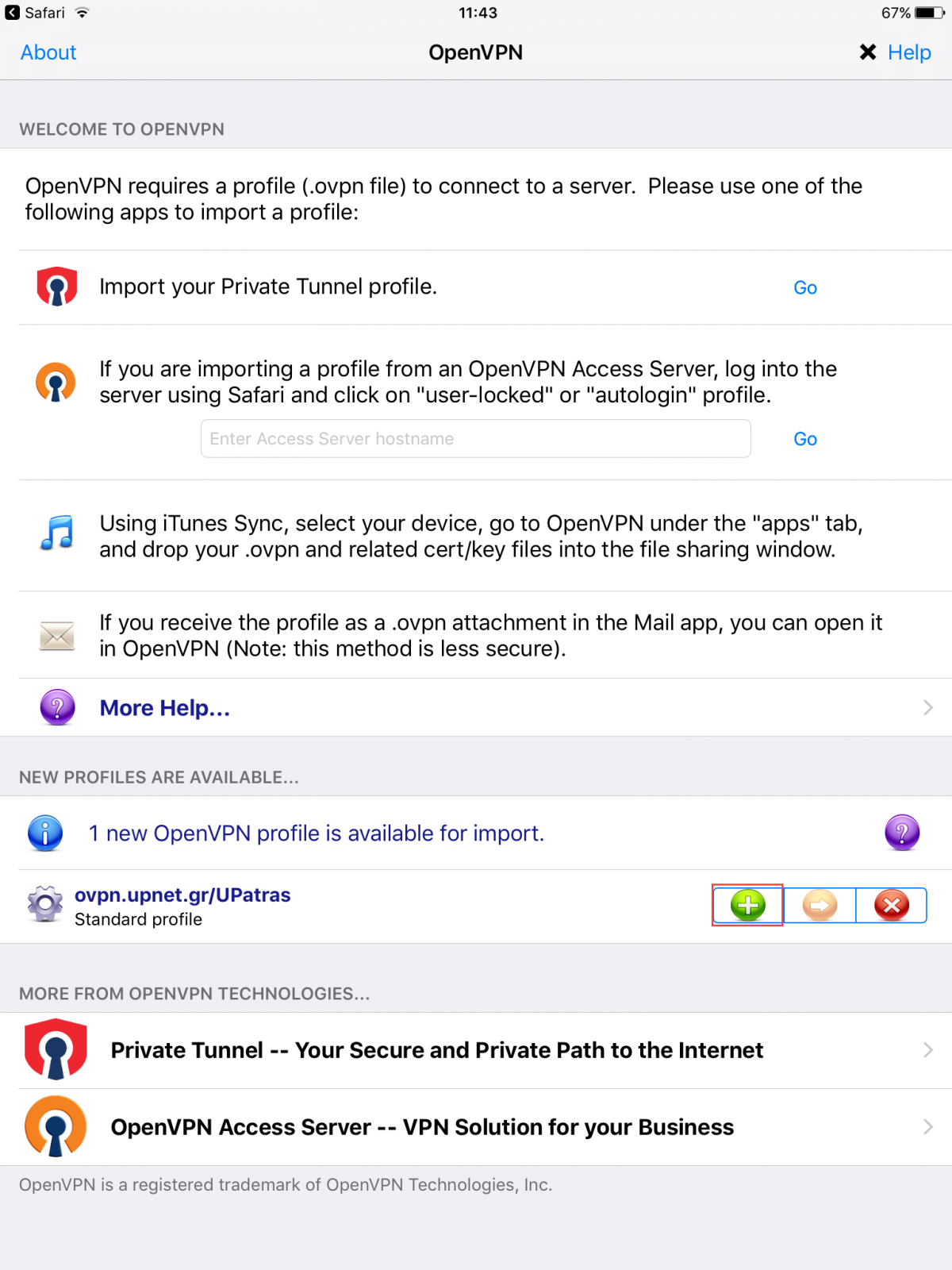 Οδηγίες εγκατάστασης OpenVPN σε iPhone/iPad | Upnet - Πανεπιστήμιο Πατρών